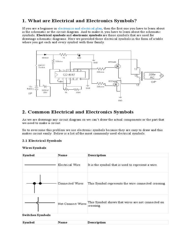 Electronics and Electrical Sysmbols | PDF | Voltage | Diode
