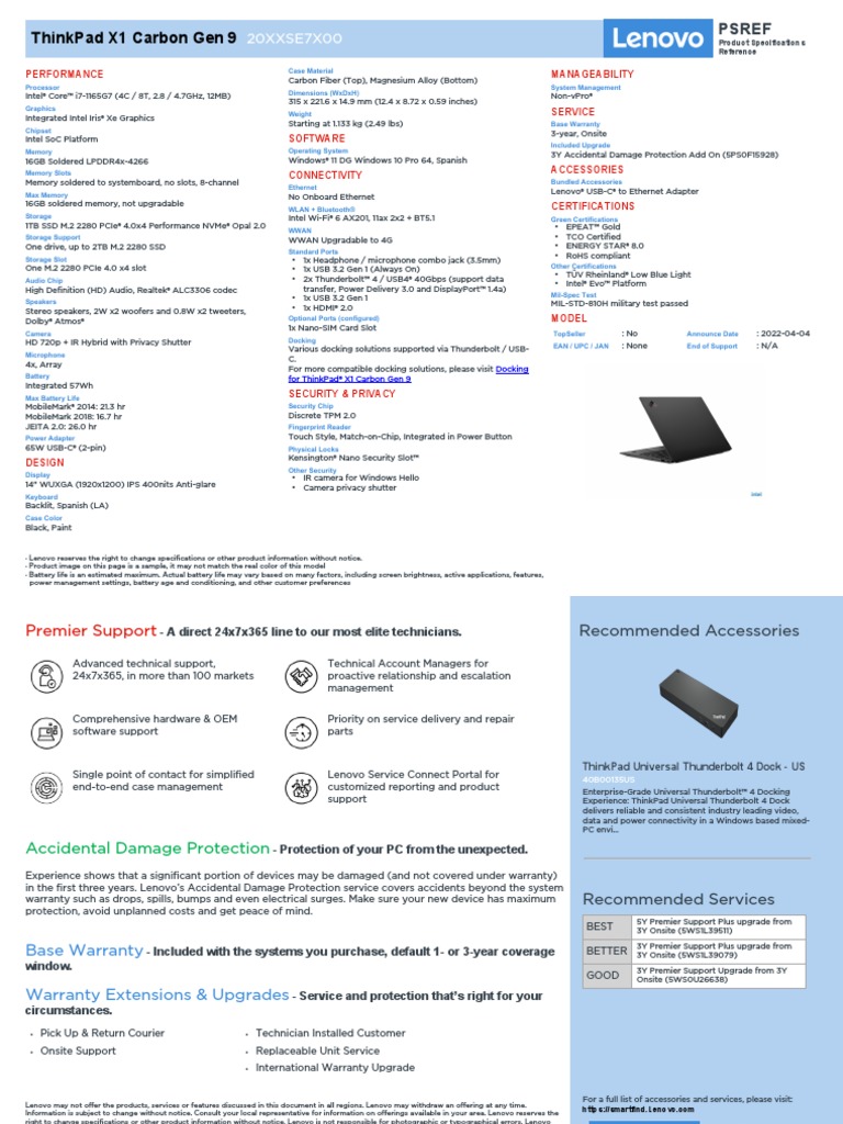 Thinkpad X1 Carbon Gen 9 | PDF | Office Equipment | Computer Related Introductions