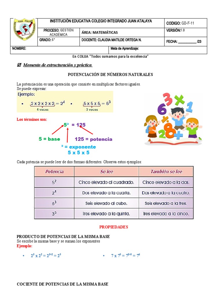 POTENCIACIÓN | PDF | Exponenciación | Multiplicación