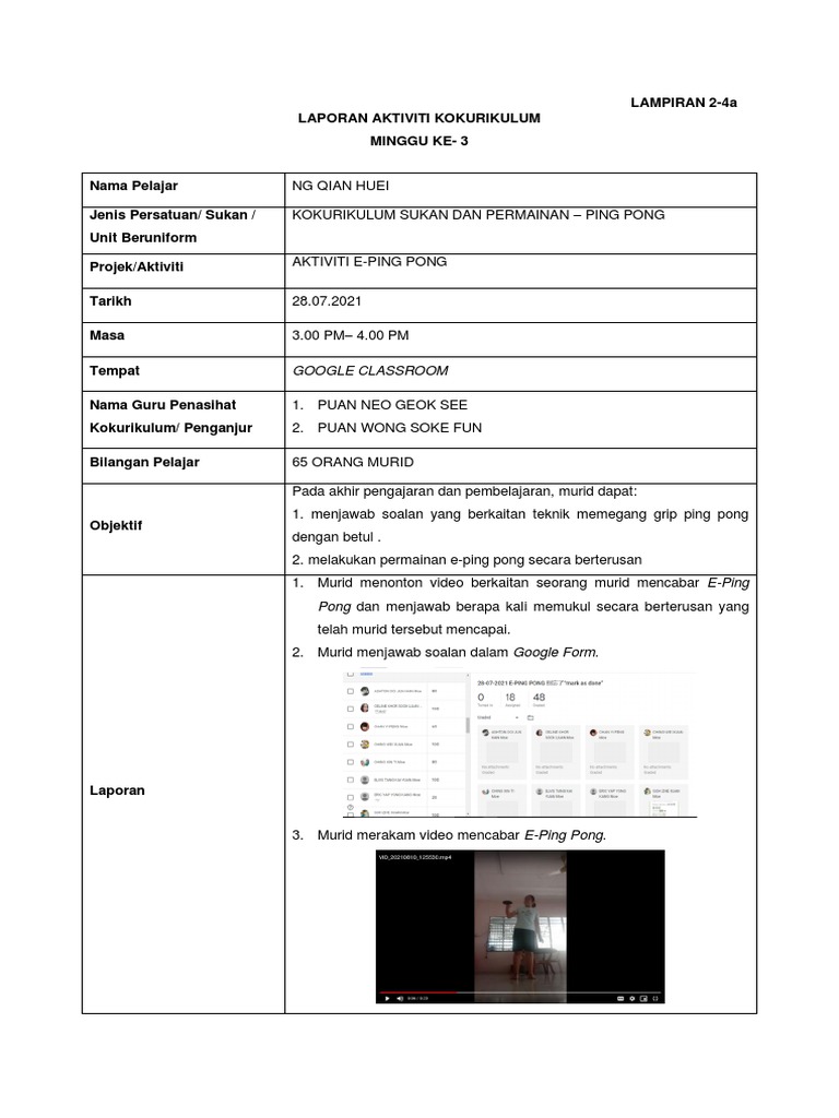 Laporan Aktiviti Koko PINGPONG 28072021 (PR2) | PDF