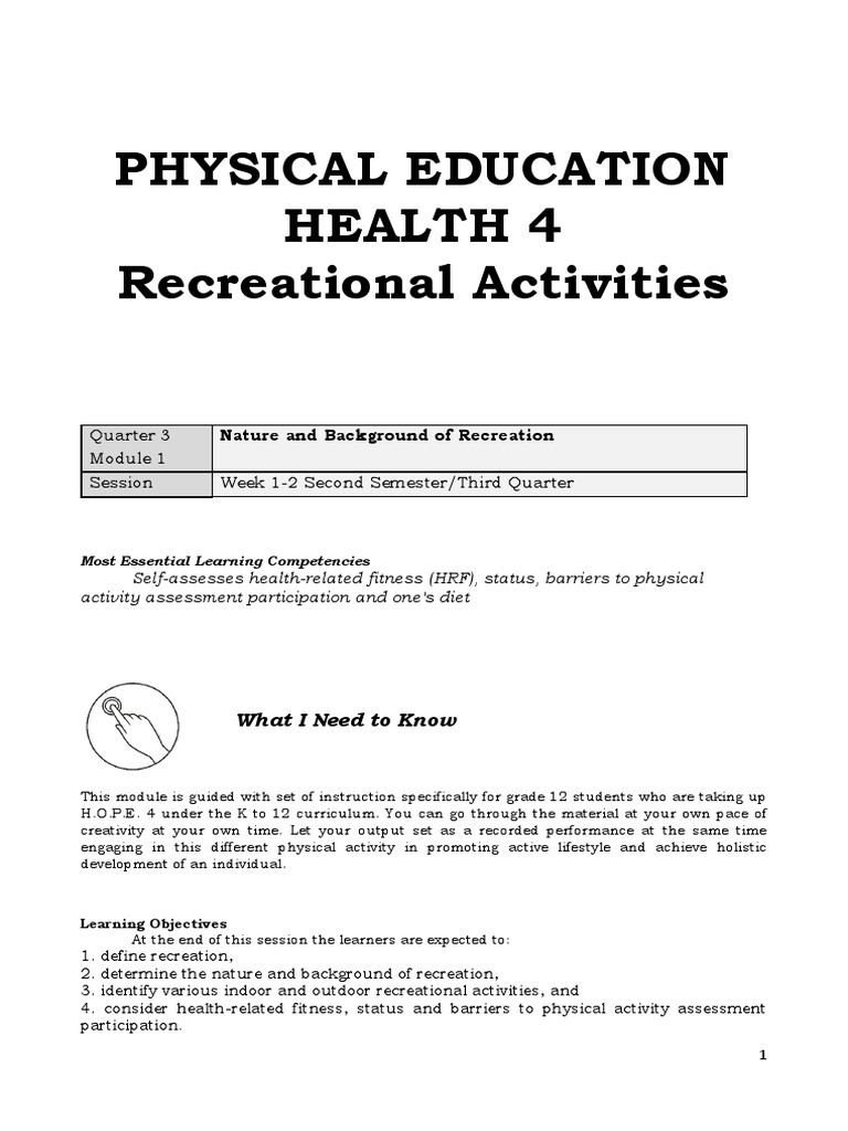 HOPE 4 Module 1 Week 1 2 | PDF | Recreation | Outdoor Recreation