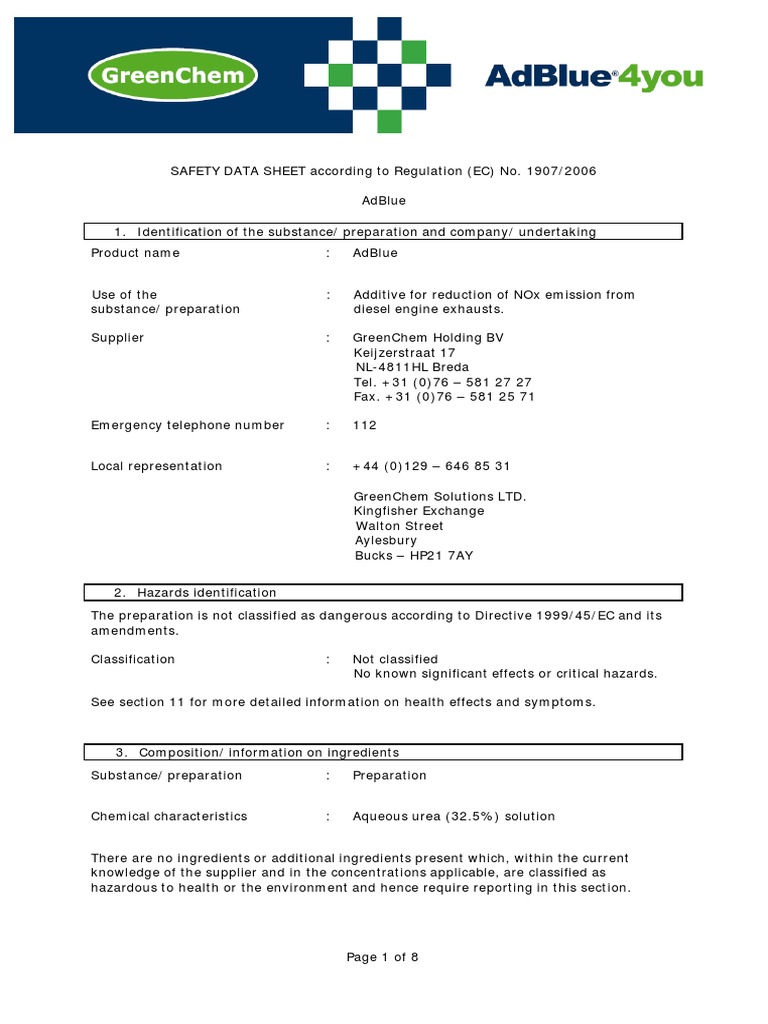 Adblue Material Safety | Download Free PDF | Personal Protective ...