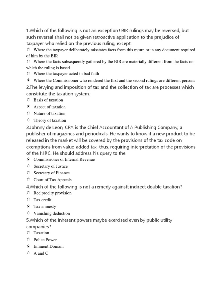 BIR rulings exceptions | PDF | Taxes | Taxpayer