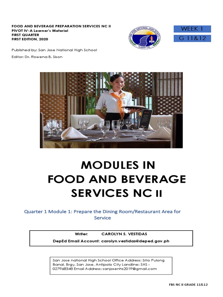 FBS NC II-Activty-Sheet - 1st Quarter-Week 1-Sent | PDF | Restaurants | Waiting Staff