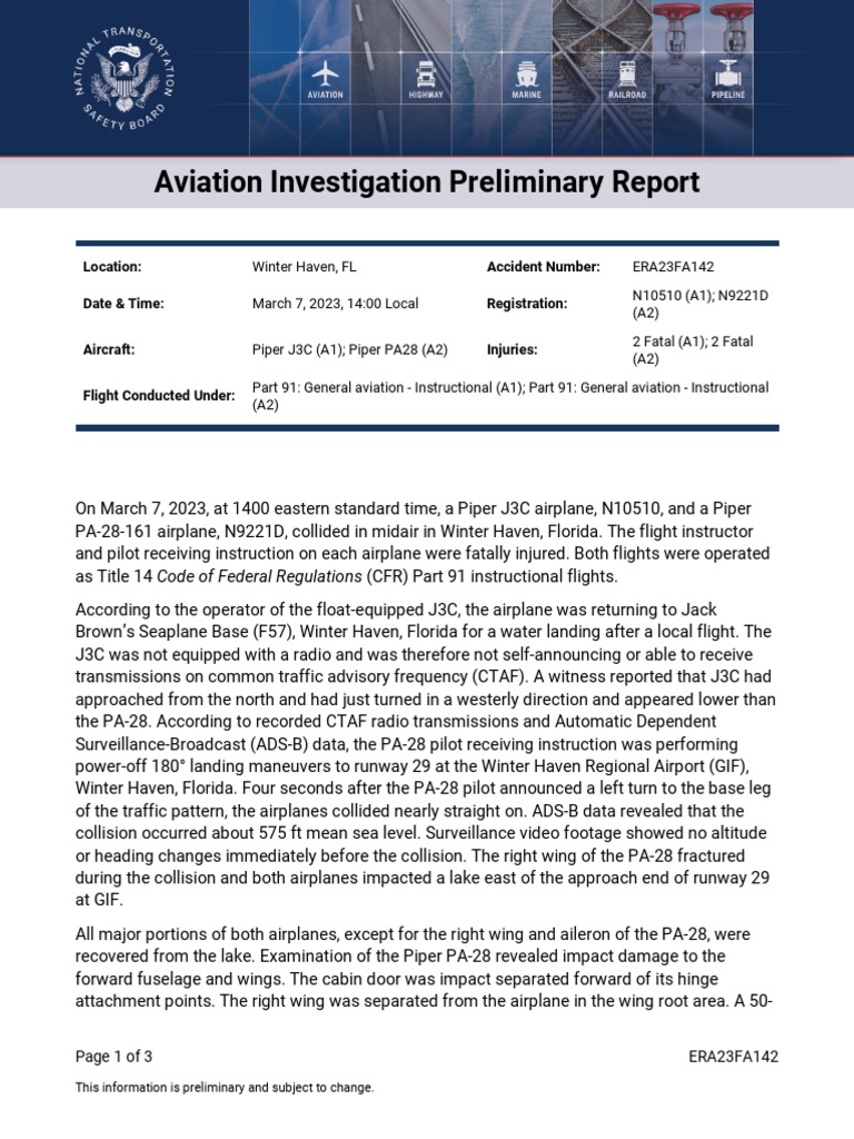 Winter Haven NTSB Report | PDF | Flap (Aeronautics) | Aircraft