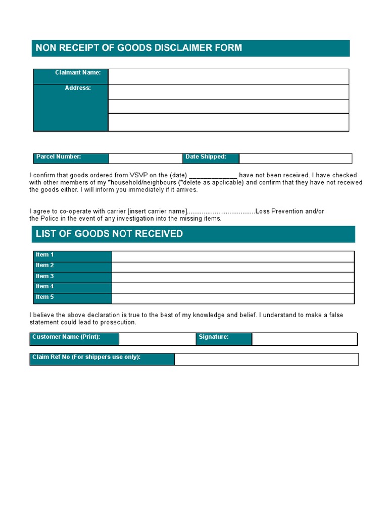 Evri Non-Receipt Declaration Form | PDF