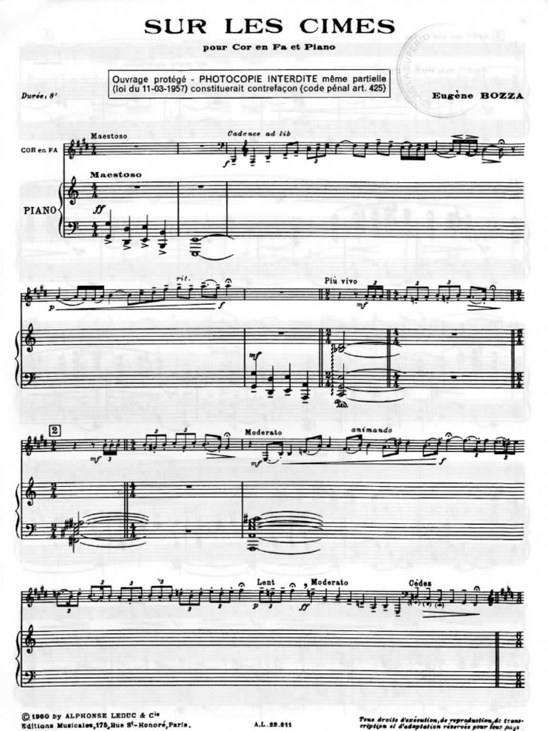 FP 2623 E BOZZA Sur Les Cimes en Las Cumbres para Trompa y Piano ...
