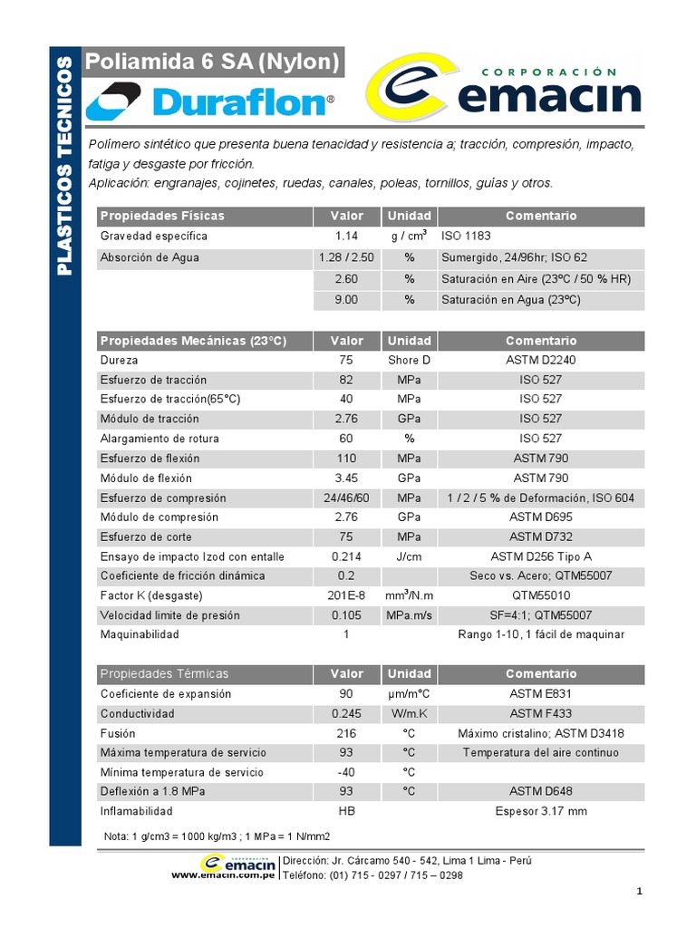 Ficha técnica Nylon-Poliamida 6SA | PDF | Pascal (Unidad) | Química