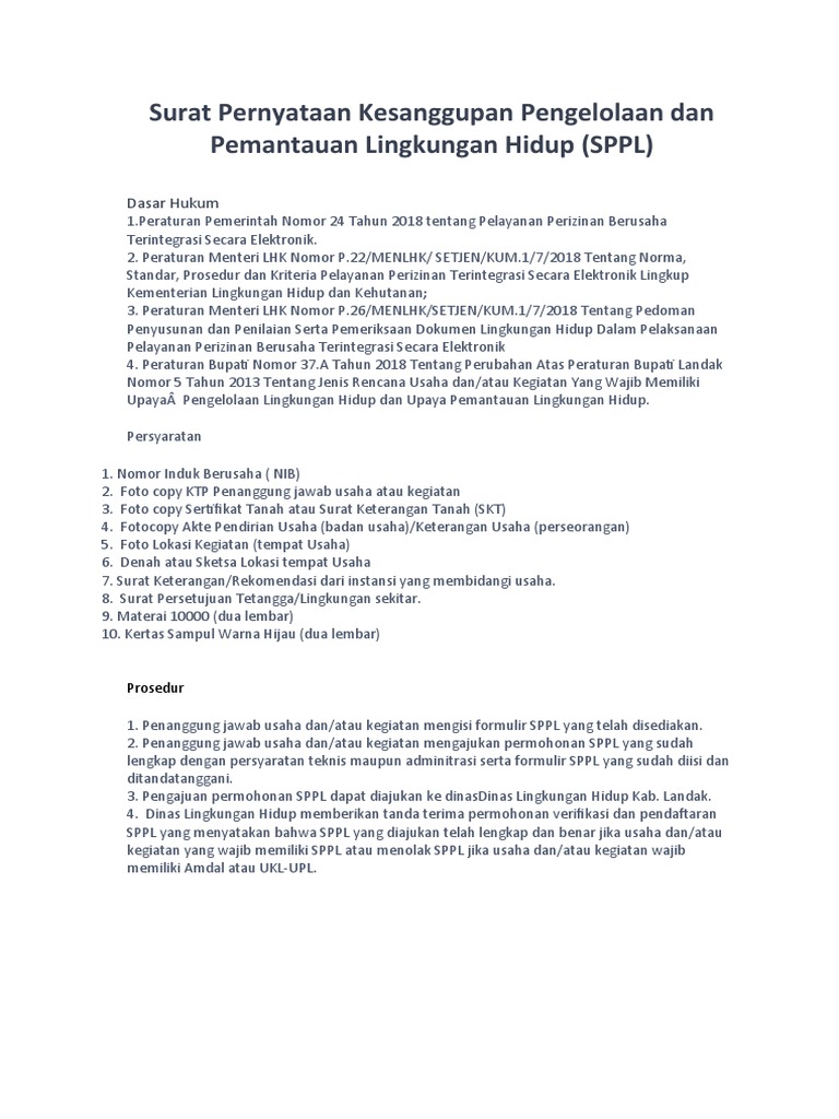 Surat Pernyataan Kesanggupan Pengelolaan Dan Pemantauan Lingkungan ...