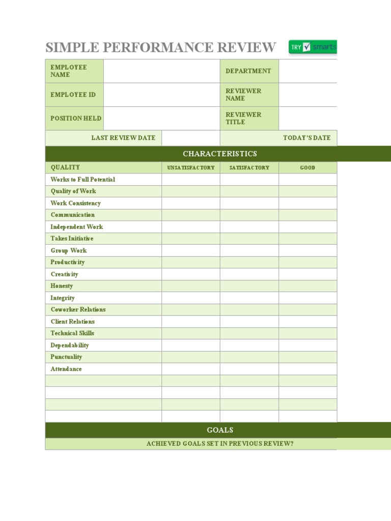 IC Simple Performance Review Template 9431 | PDF