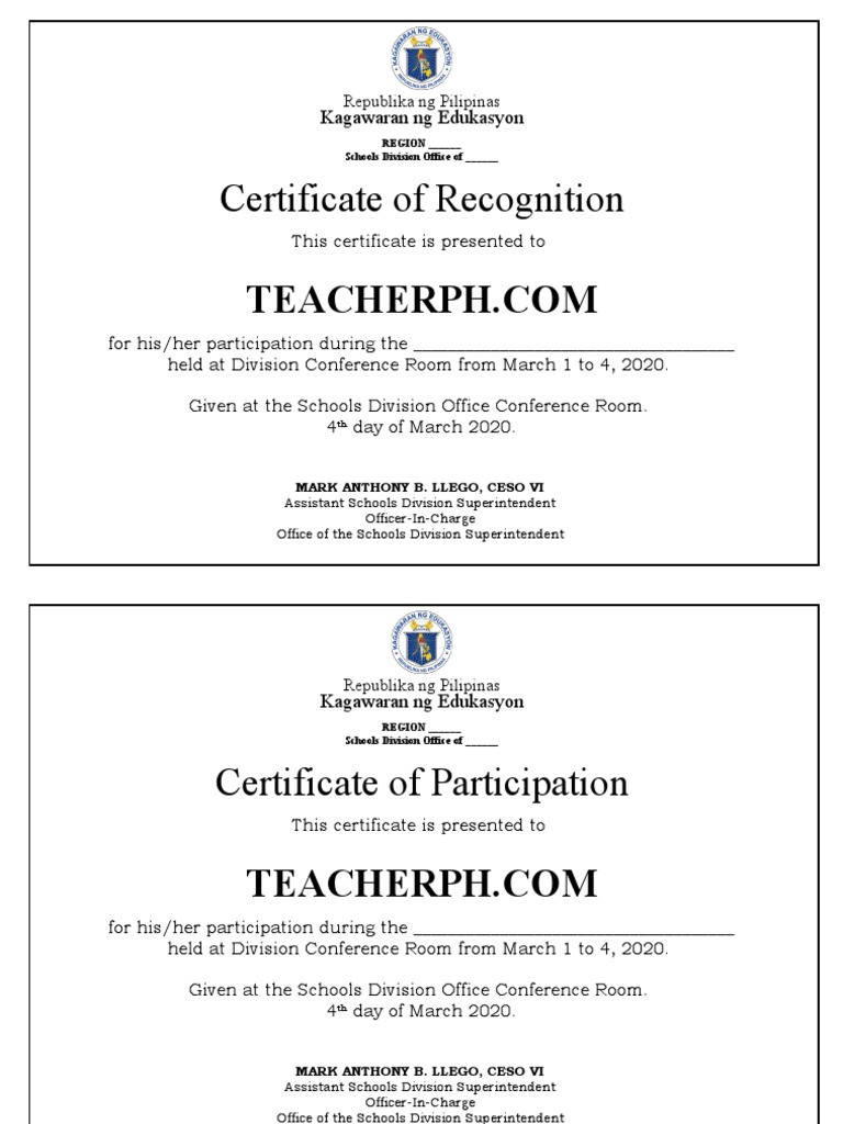 DepEd Official Certificate Templates | PDF | Government | Philippines