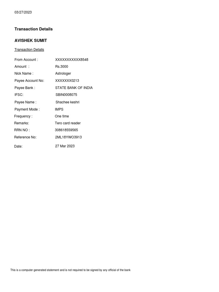 Transaction Details Avishek Sumit | PDF