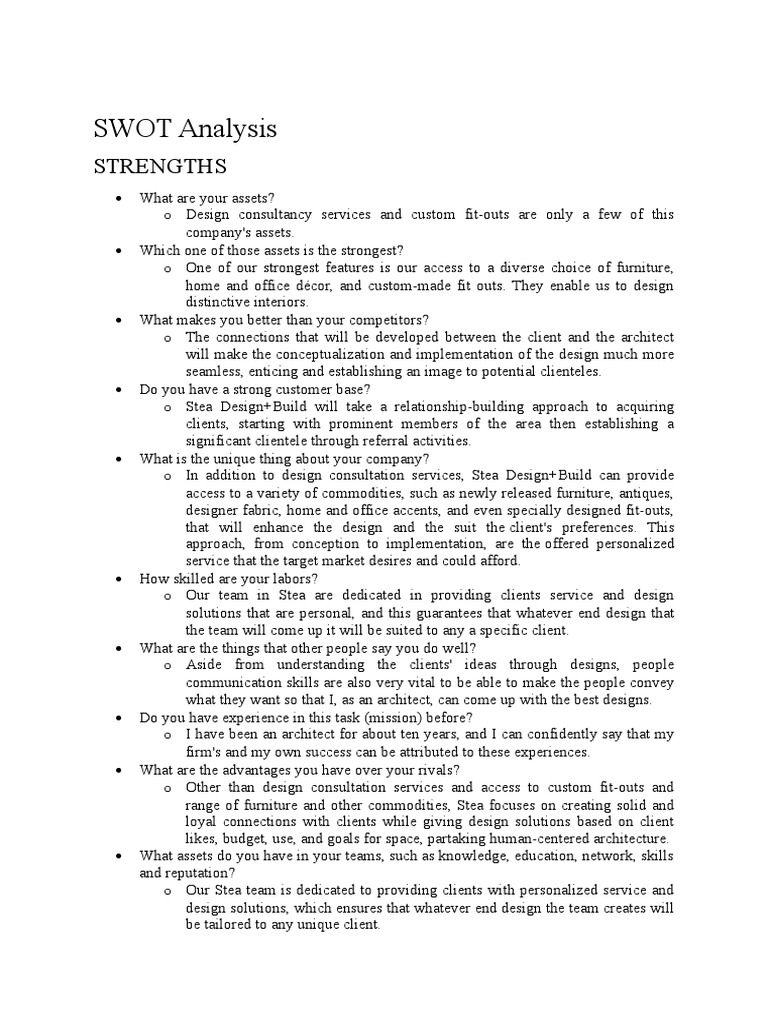 SWOT Analysis: Strengths | PDF | Architect | Customer