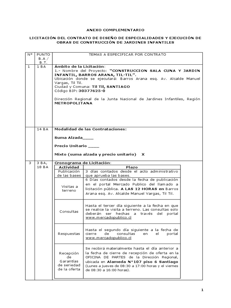 Anexo Complementario Licitación Jardines | PDF | Arquitecto
