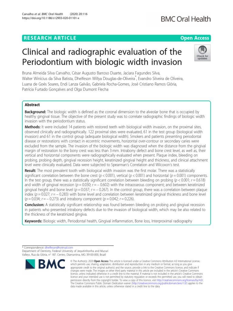 Clinical and Radiographic Evaluation of The Periodontium With Biologic ...