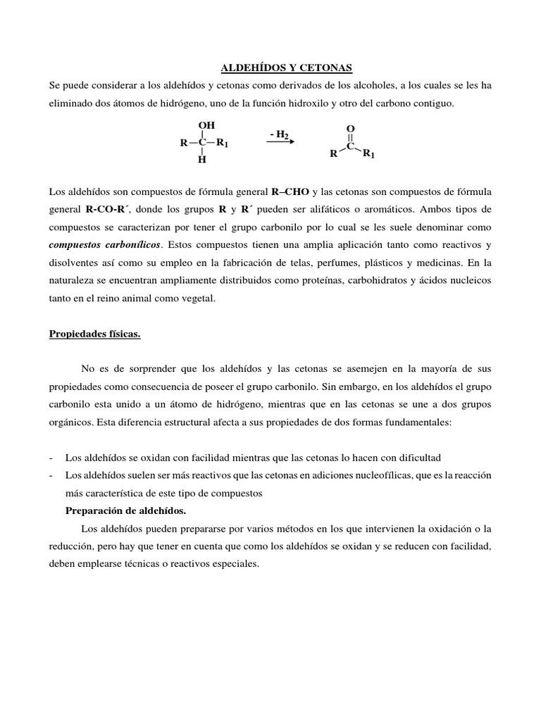 Aldehídos y Cetonas: Propiedades y Preparación | PDF | Cetona | Aldehído