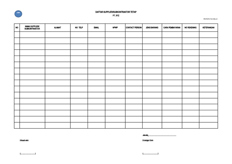 Daftar Supplier-Subkontraktor Tetap | PDF