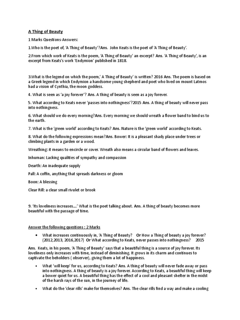 A Thing of Beauty | PDF | John Keats