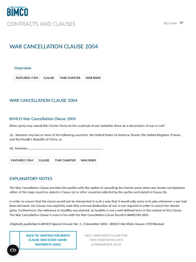 War Cancellation Clause 2004 | PDF
