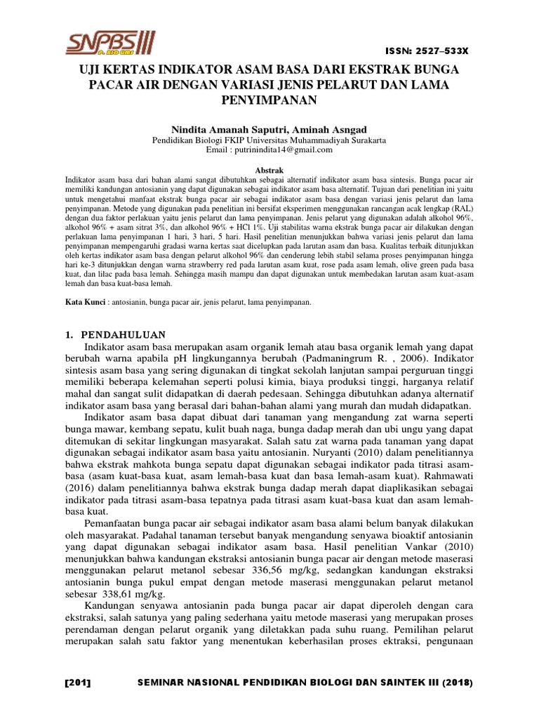 Uji Kertas Indikator Asam Basa Dari Ekstrak Bunga Pacar Air Dengan ...