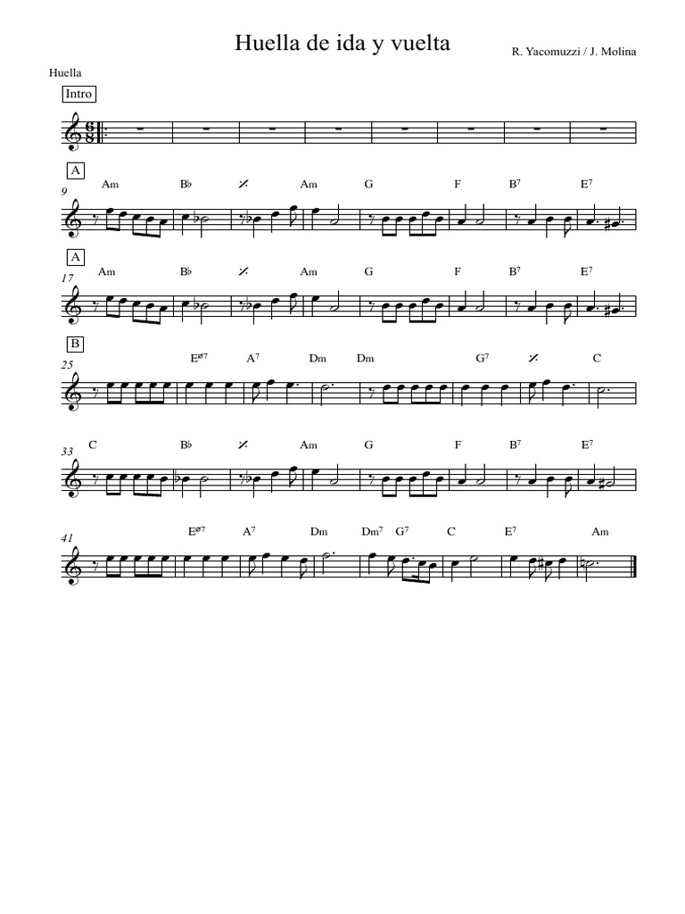 Huella de Ida y Vuelta (Cifrado y Melodia) - Partitura Completa | PDF