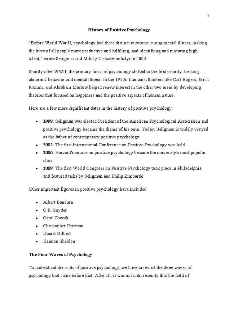 History of Positive Psychology | PDF | Positive Psychology | Psychology