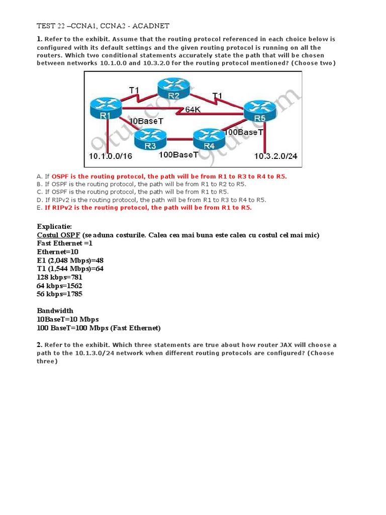 Test 22 Ccna1 Ccna2 Acadnet | PDF | Routing | Router (Computing)