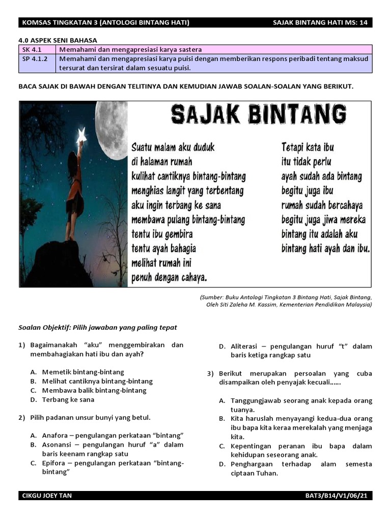 TUGASAN 1 SAJAK BINTANG HATI | PDF