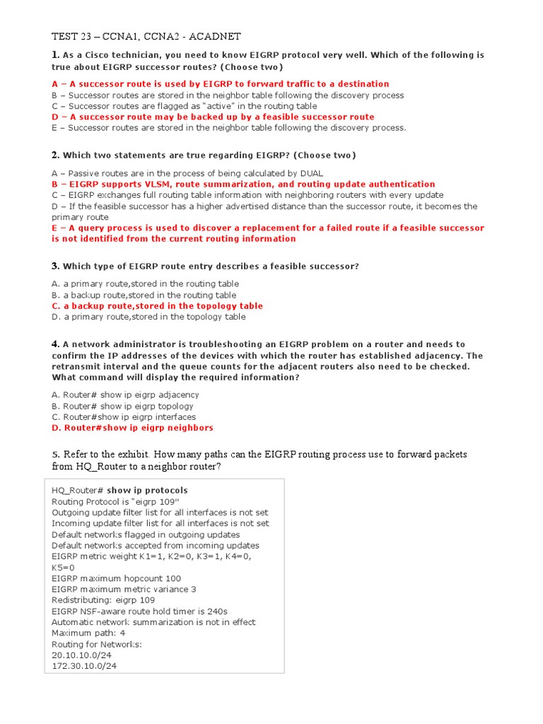 Test 23 Ccna1 Ccna2 Acadnet | PDF | Radius | Routing