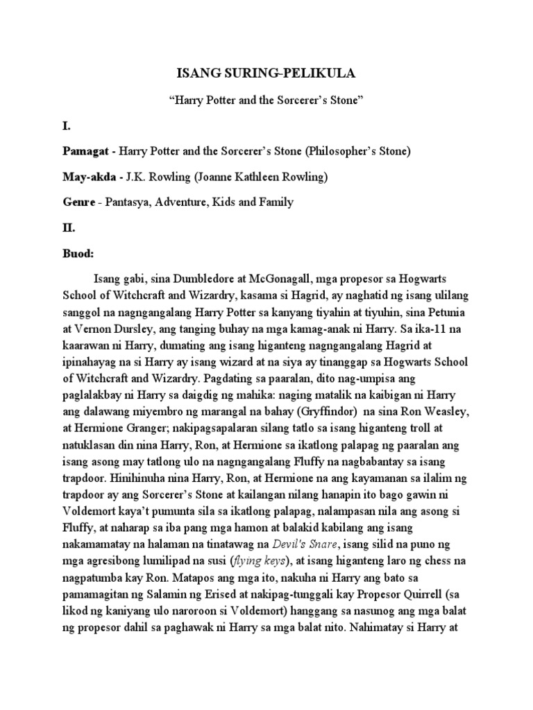Suring Pelikula - Harry Potter and The Sorcerer's Stone | PDF