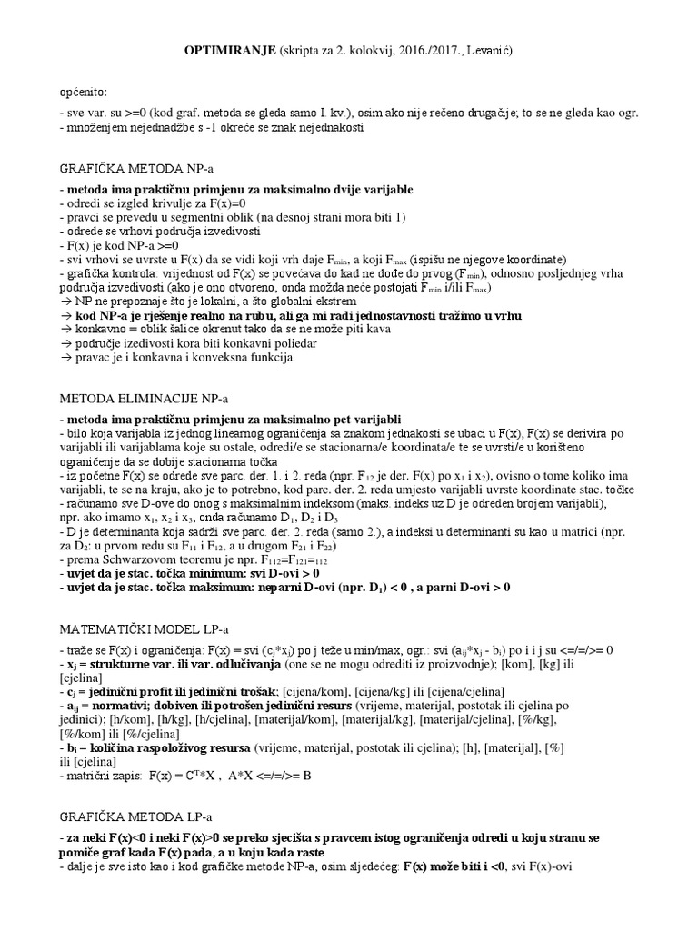 OPTIMIRANJE - Skripta 2. Kolokvij | PDF