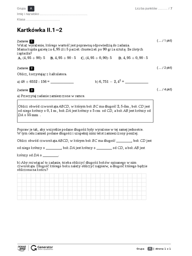Kartkowka Ii1 2 Klasa 6 | PDF