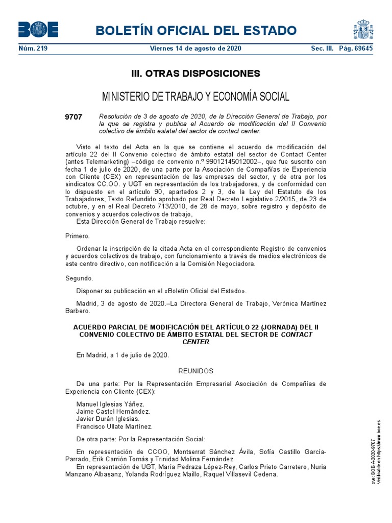 Modificacion Convenio Call Center | Descargar gratis PDF | Acuerdo ...