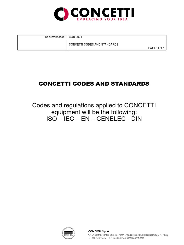 Concetti Codes and Standards Overview | PDF | Technology & Engineering