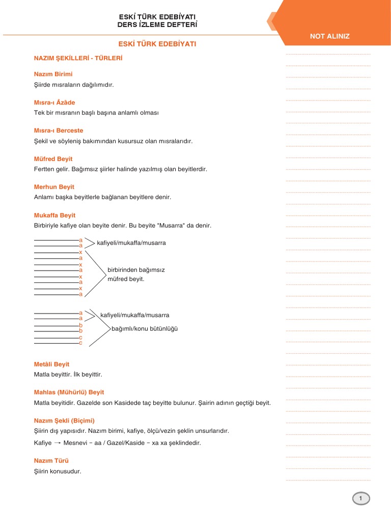 Eski Türk Edebiyati Ders İzleme Defteri | PDF
