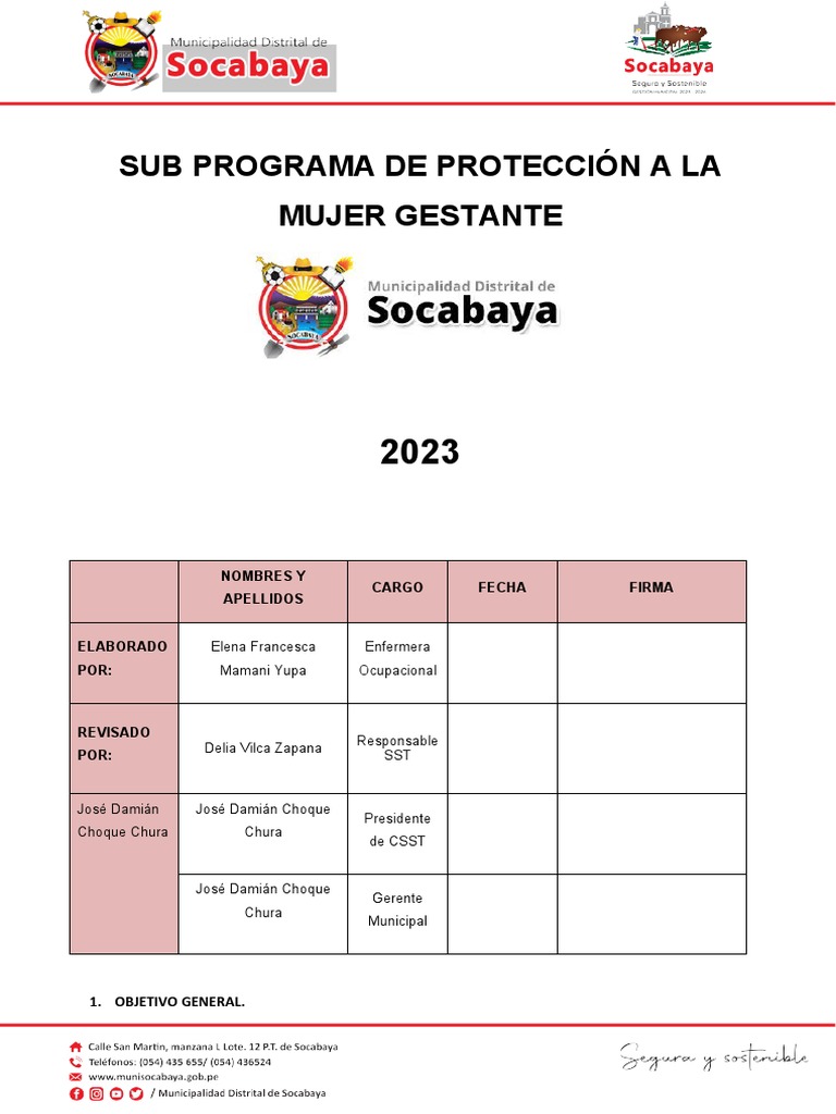 Sub Programa de Protección A La Mujer Gestante - MDS | PDF | El embarazo | Parto prematuro