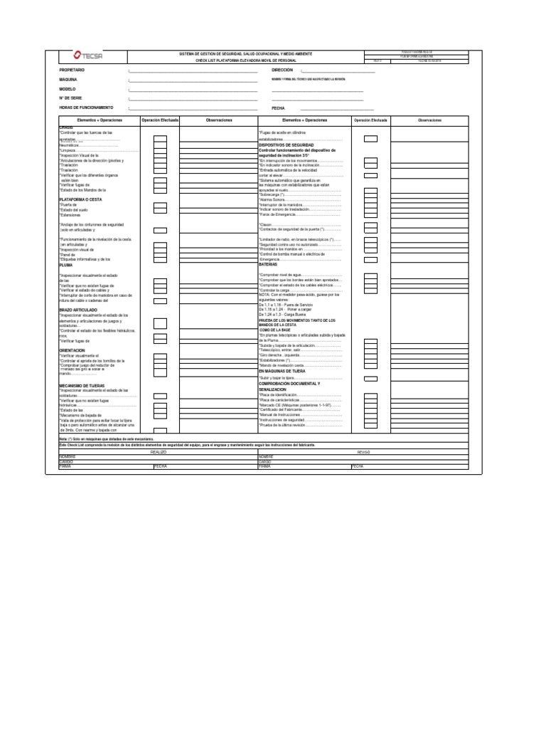 CHECK LIST Alza Hombre | PDF | Vehículos terrestres | Transporte