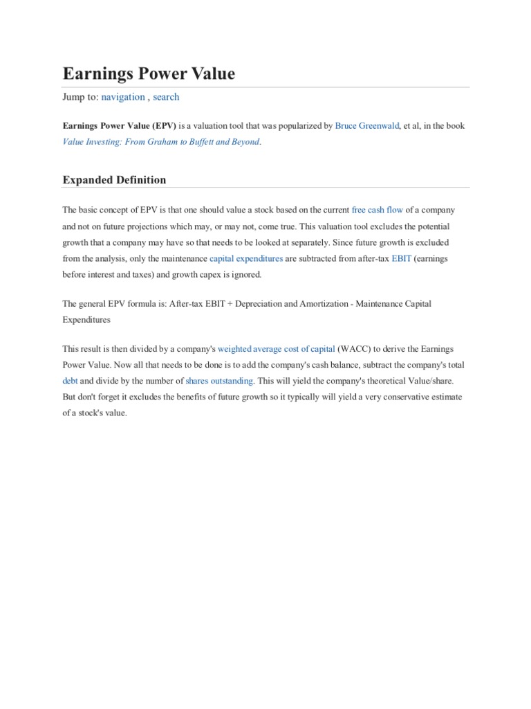 Earnings Power Value | PDF | Value Investing | Free Cash Flow