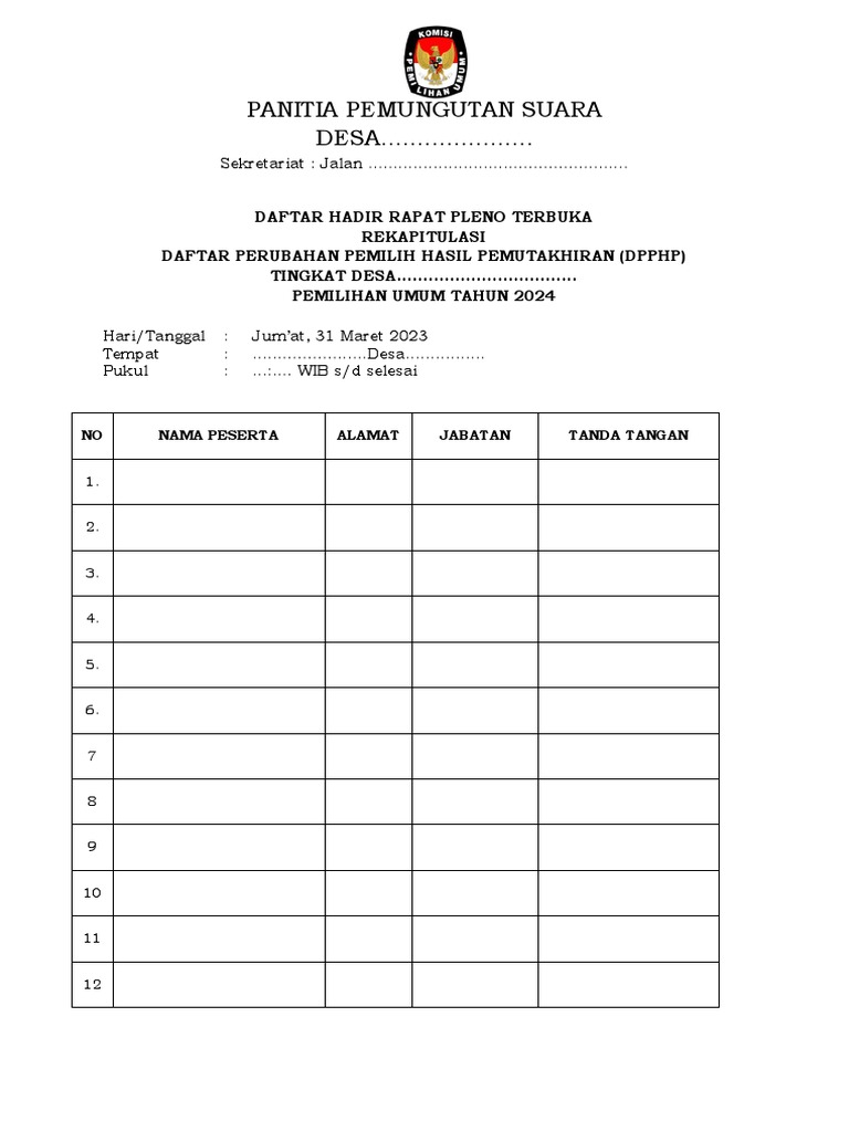 Daftar Hadir Pleno PPS | PDF