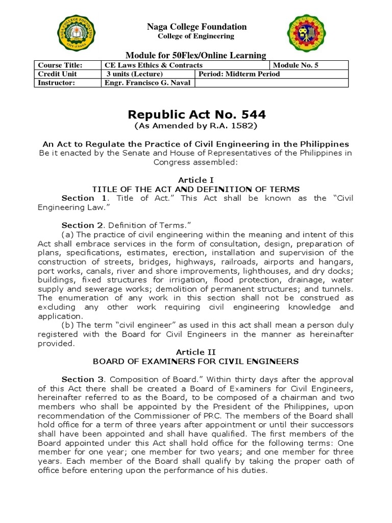 RA 544: Civil Engineering Law Module | PDF | Partnership | Engineer