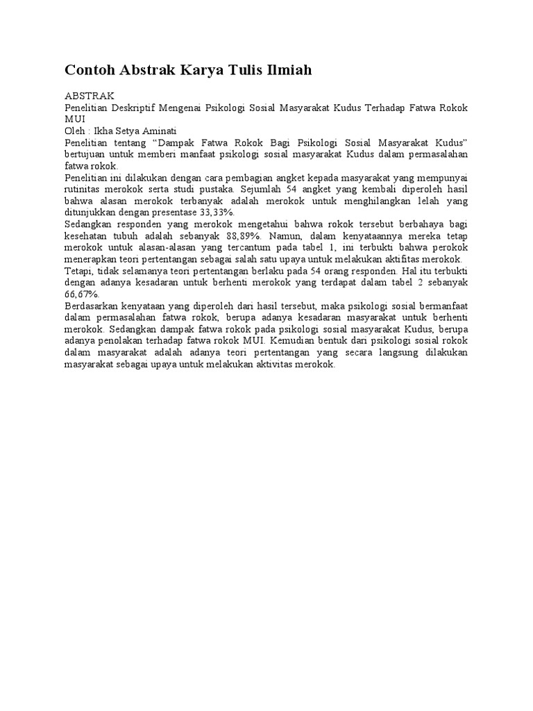 Contoh Abstrak Karya Tulis Ilmiah | PDF