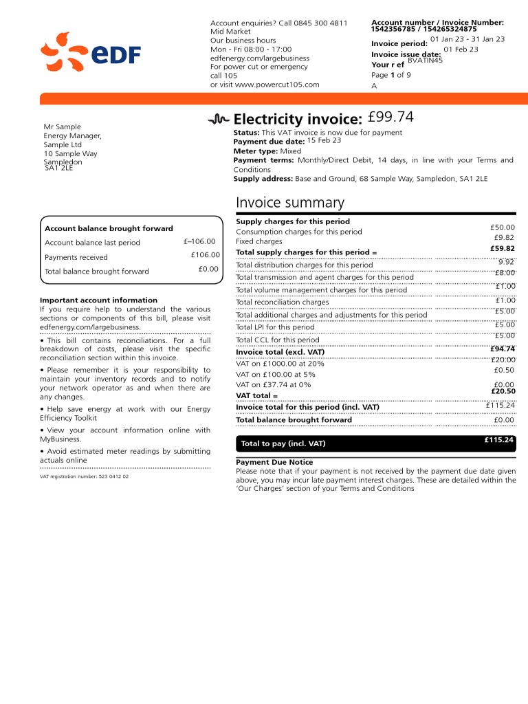 Edf Uk Utility Bill | Download Free PDF | Value Added Tax | Invoice