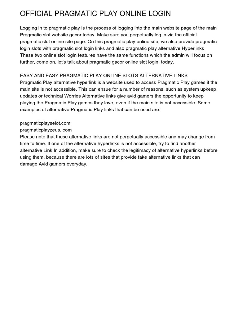 OFFICIAL PRAGMATIC PLAY ONLINE LOGINdtjwv PDF | PDF | Login | Hyperlink