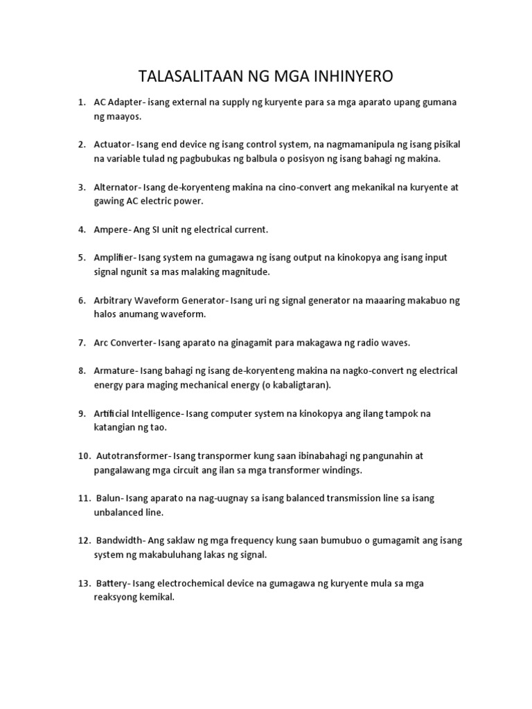 Talasalitaan NG Mga Inhinyero | PDF