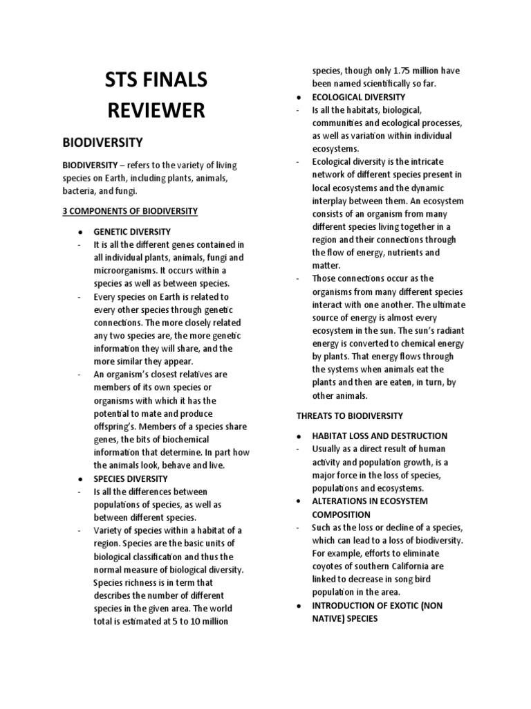 STS Finals Reviewer | PDF | Biodiversity | Environmental Impact Assessment