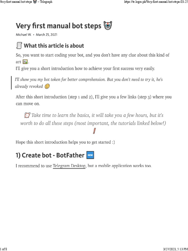 Very First Manual Bot Steps Telegram | PDF