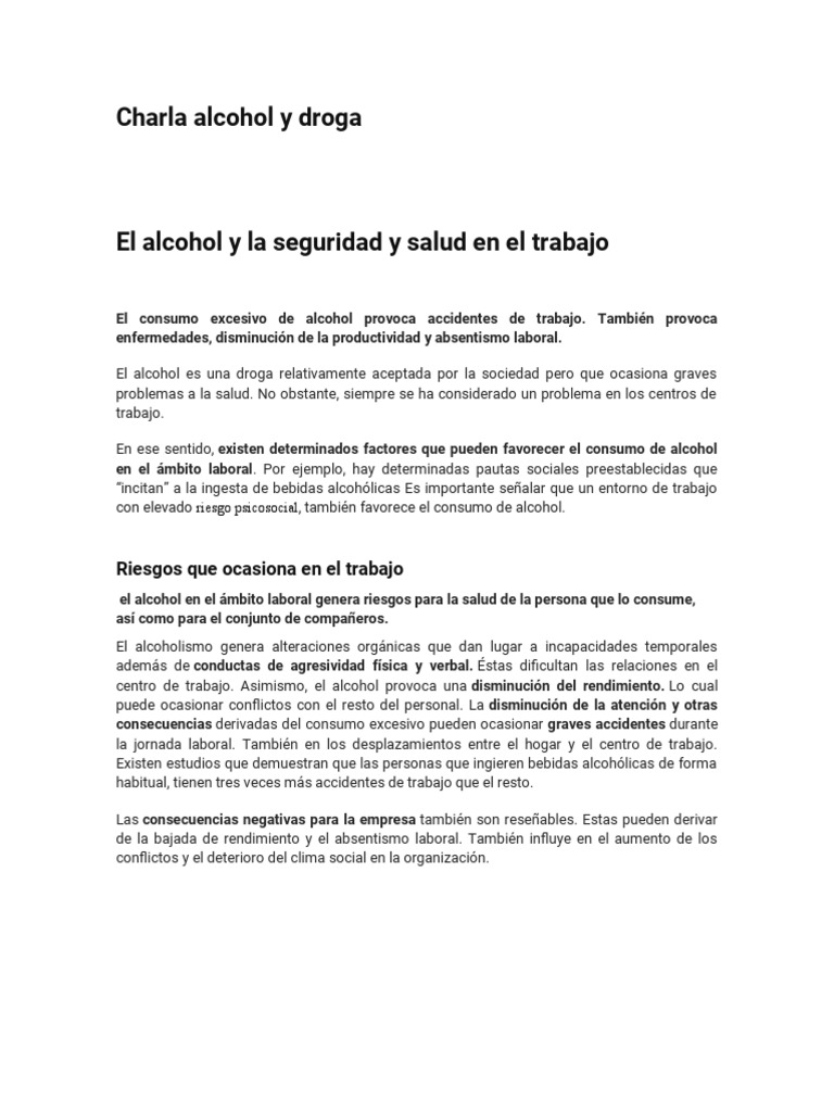 Charla Alcohol y Droga | PDF | Alcoholismo | Consumo (economía)
