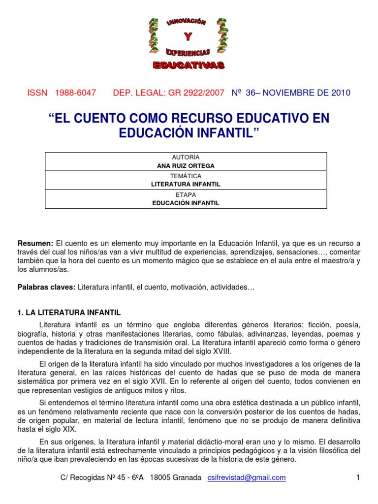 Artículo de Revista - El Cuento Como Recurso Educativo en Educación ...