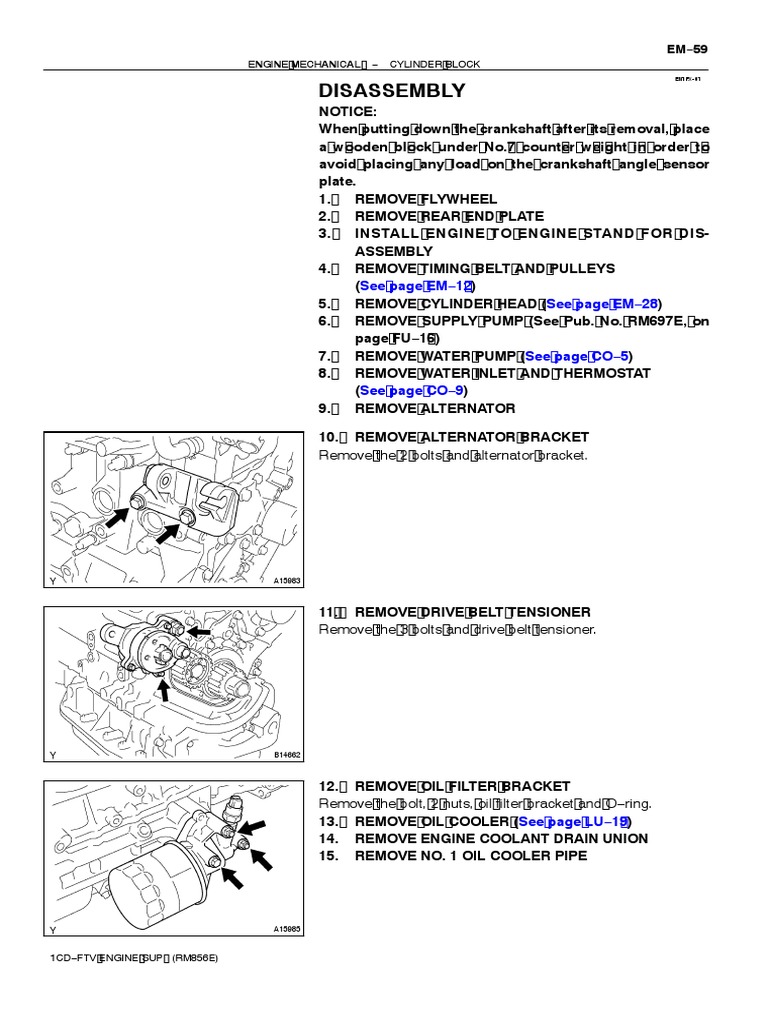 Engine Cylinder Block Disassembly Guide | PDF | Piston | Bearing ...
