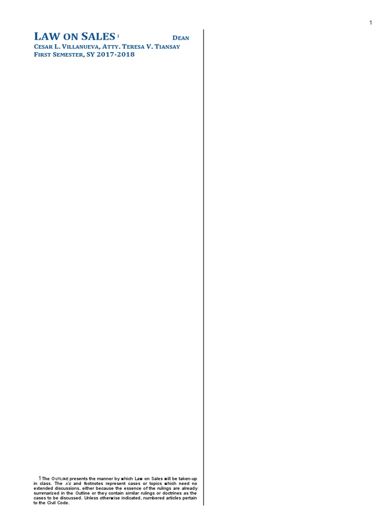 Law On Sales Outline by Villanueva 1 | PDF | Mortgage Law | Sales